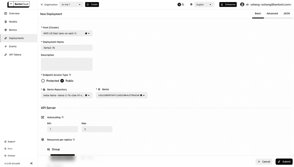 Deploying Llama 2 7B on BentoCloud
