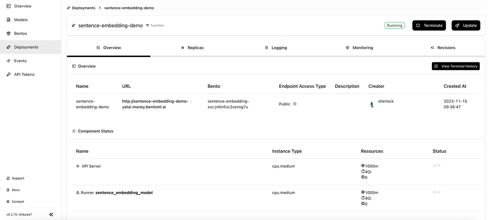 Building and Deploying A Sentence Embedding Service with BentoML